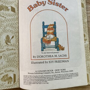 Baby Sister * A Little Golden Book * Dorothea M Sachs * Joy Friedman ...