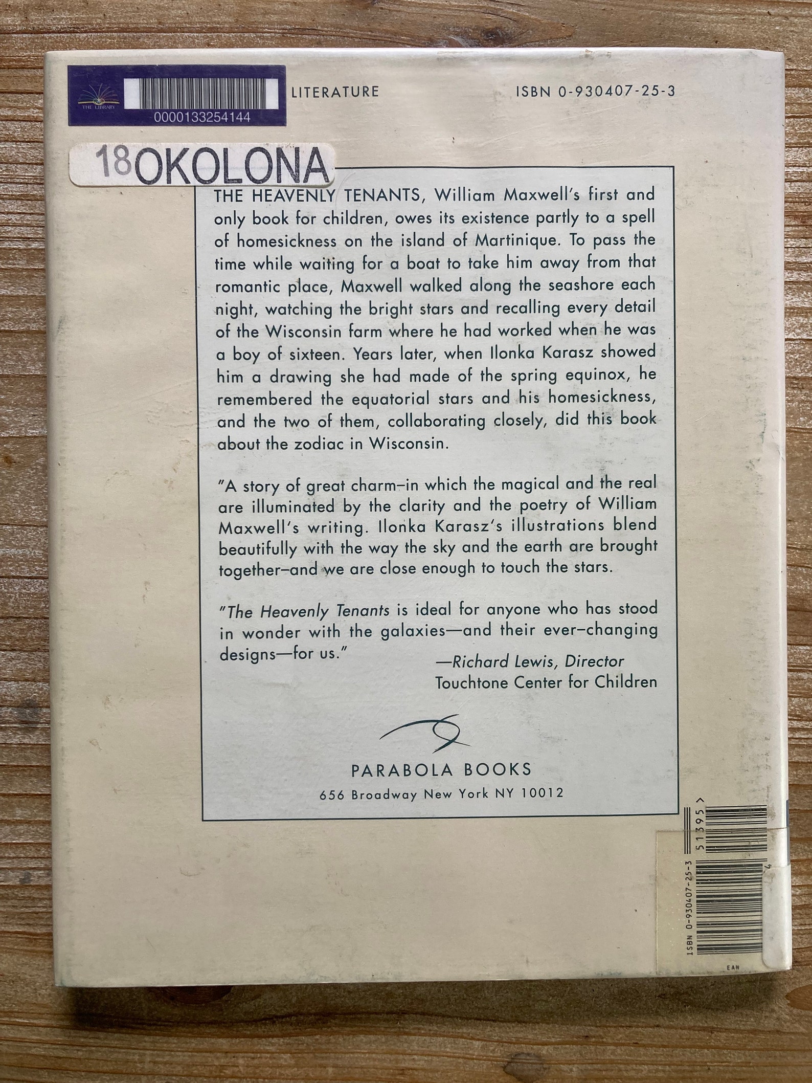 The Heavenly Tenants William Maxwell Ilonka Karasz Parabola Books 1992 ...
