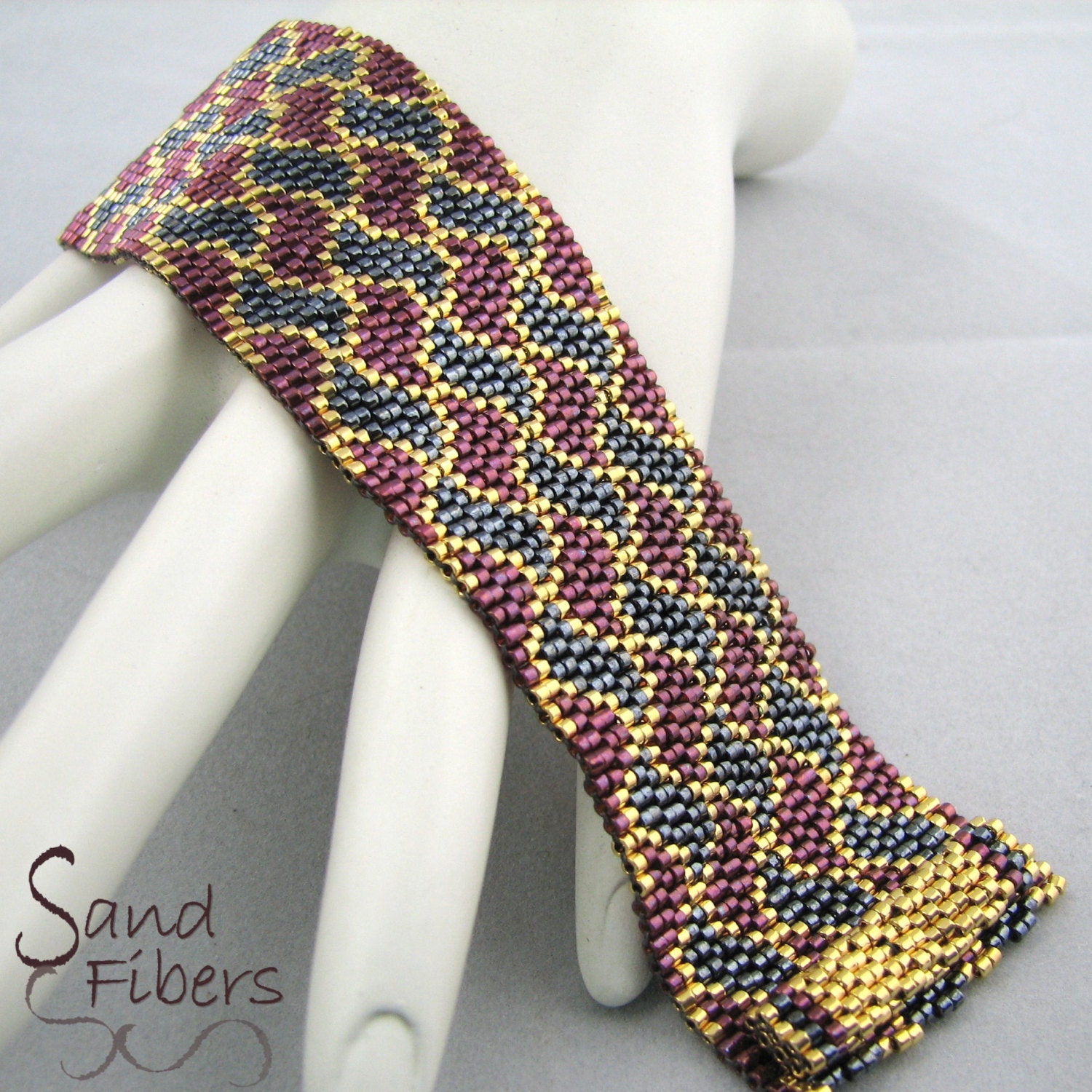 Peyote Pattern Ribbon Play Peyote Cuff / Bracelet A Sand - Etsy