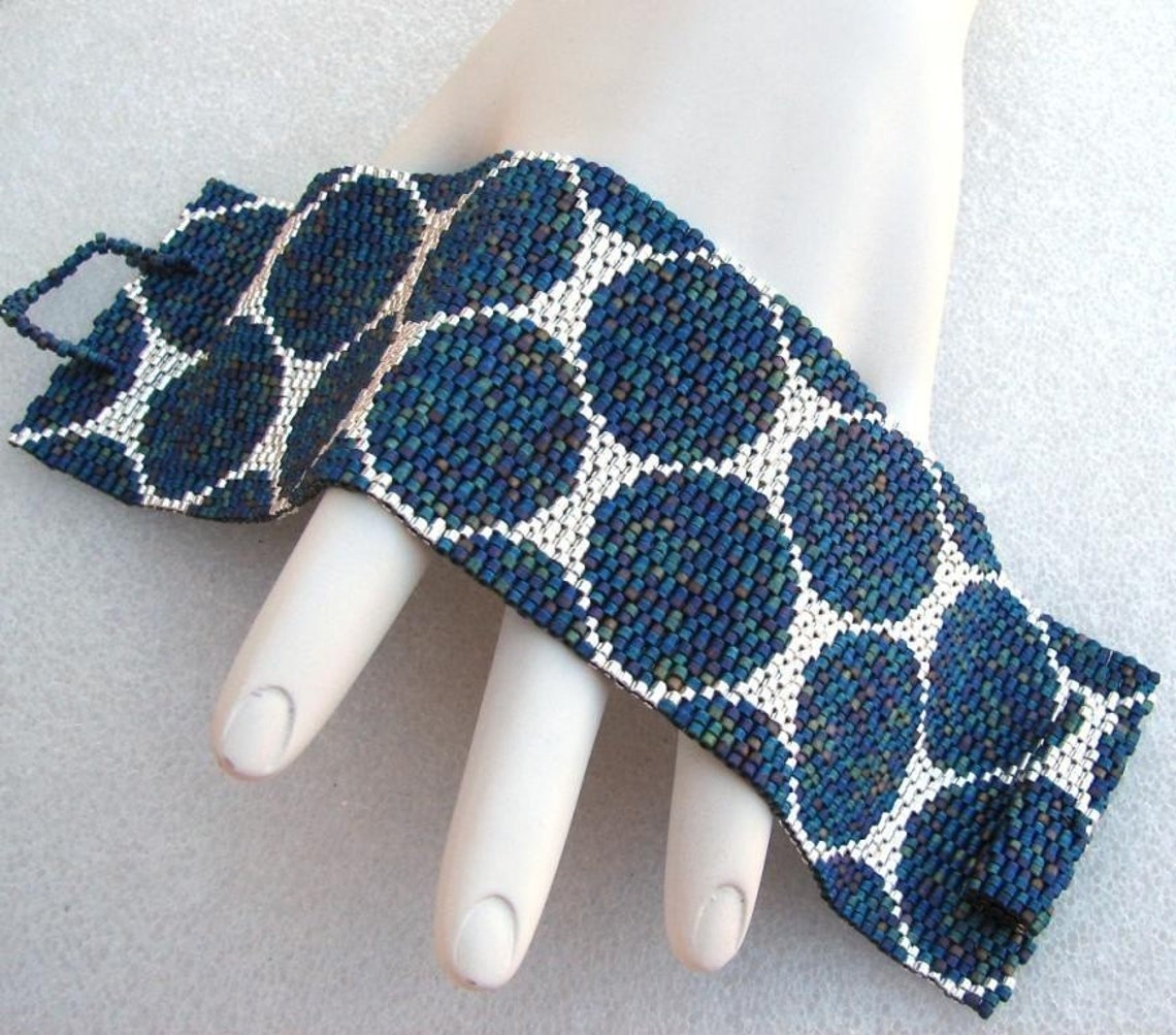 Rainbow Black and Silver Punchinella Peyote Cuff Bracelet | Etsy