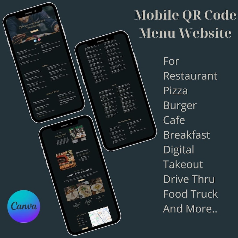 Mobile QR Code Menu Website for Restaurant Pizza Burger Cafe Phone ...