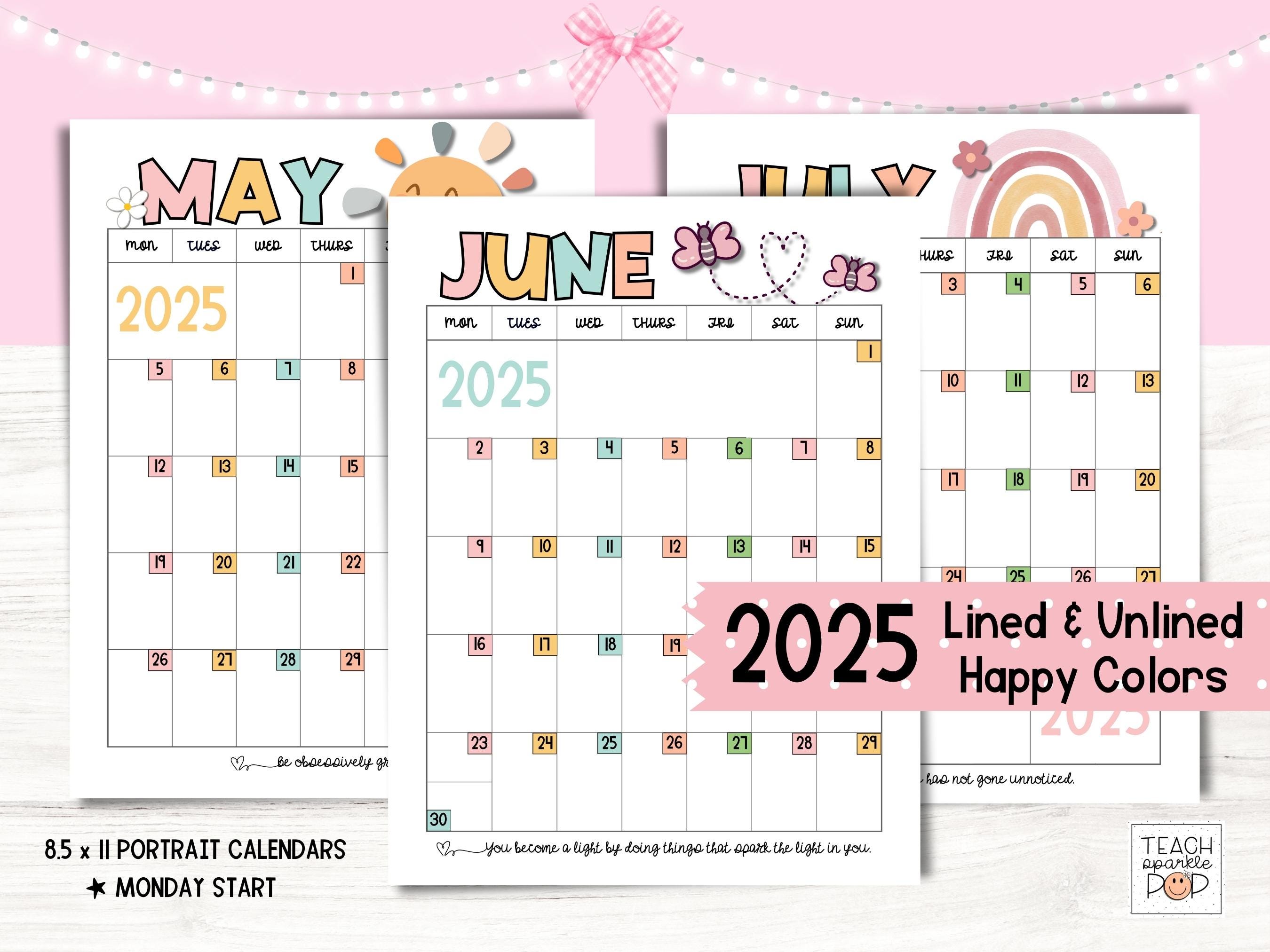 2025 Portrait Lined & Unlined Monthly Calendars | PORTRAIT | 8.5x11 ...