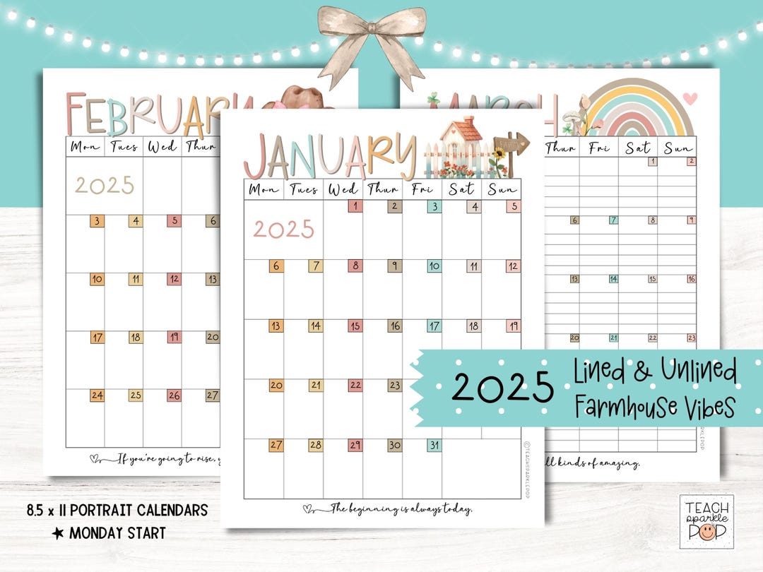 2025 Portrait Lined & Unlined Monthly Calendars | PORTRAIT | 8.5x11 ...