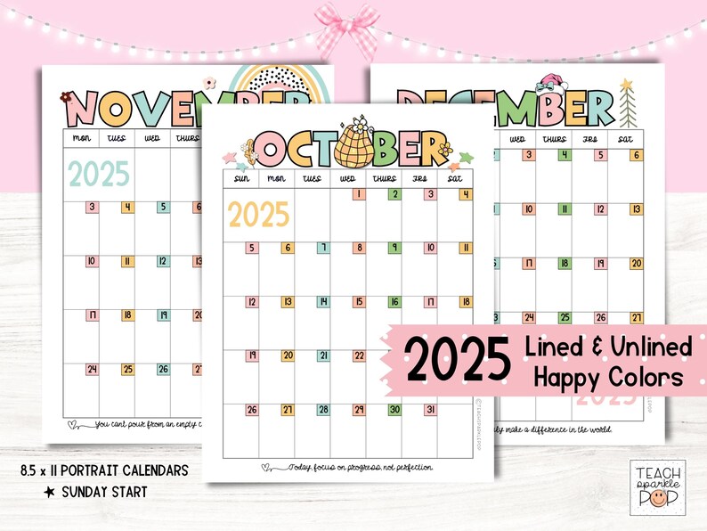2025 Printable Calendar: Lined & Unlined, Sunday Start (PDF Download ...