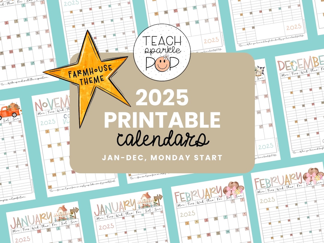 Farmhouse Printable 2025 Calendar L 2025 Portrait Lined & Unlined ...