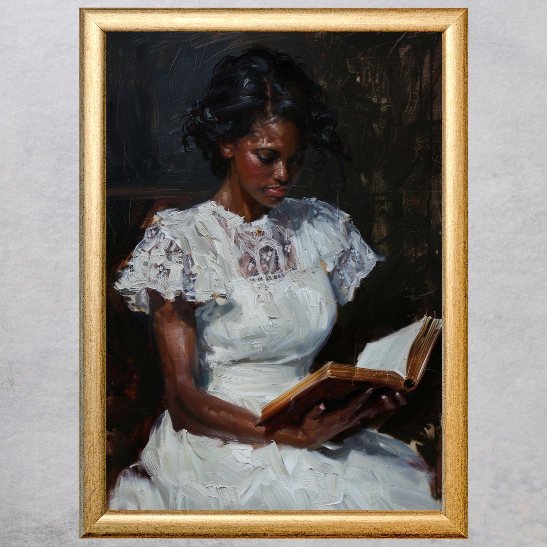 Female Oil Potrait, Vintage Portrait of Woman Reading a Book, Elegant ...