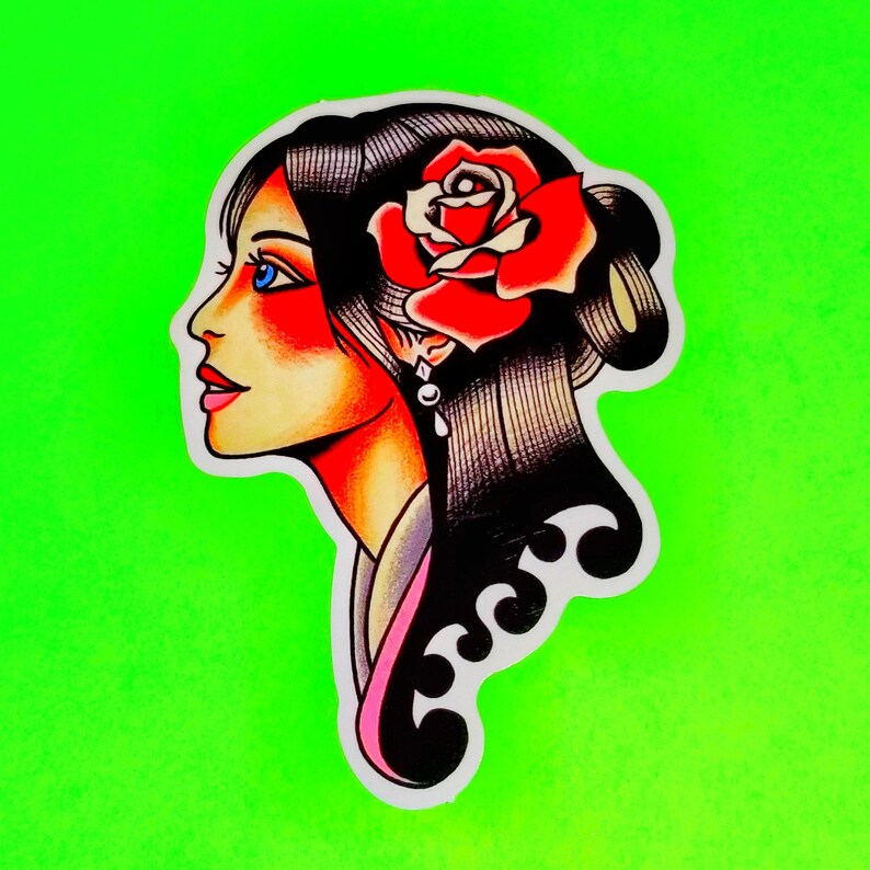 Pinup Girl Old School Traditional Tattoo Flash Sailor Style Etsy