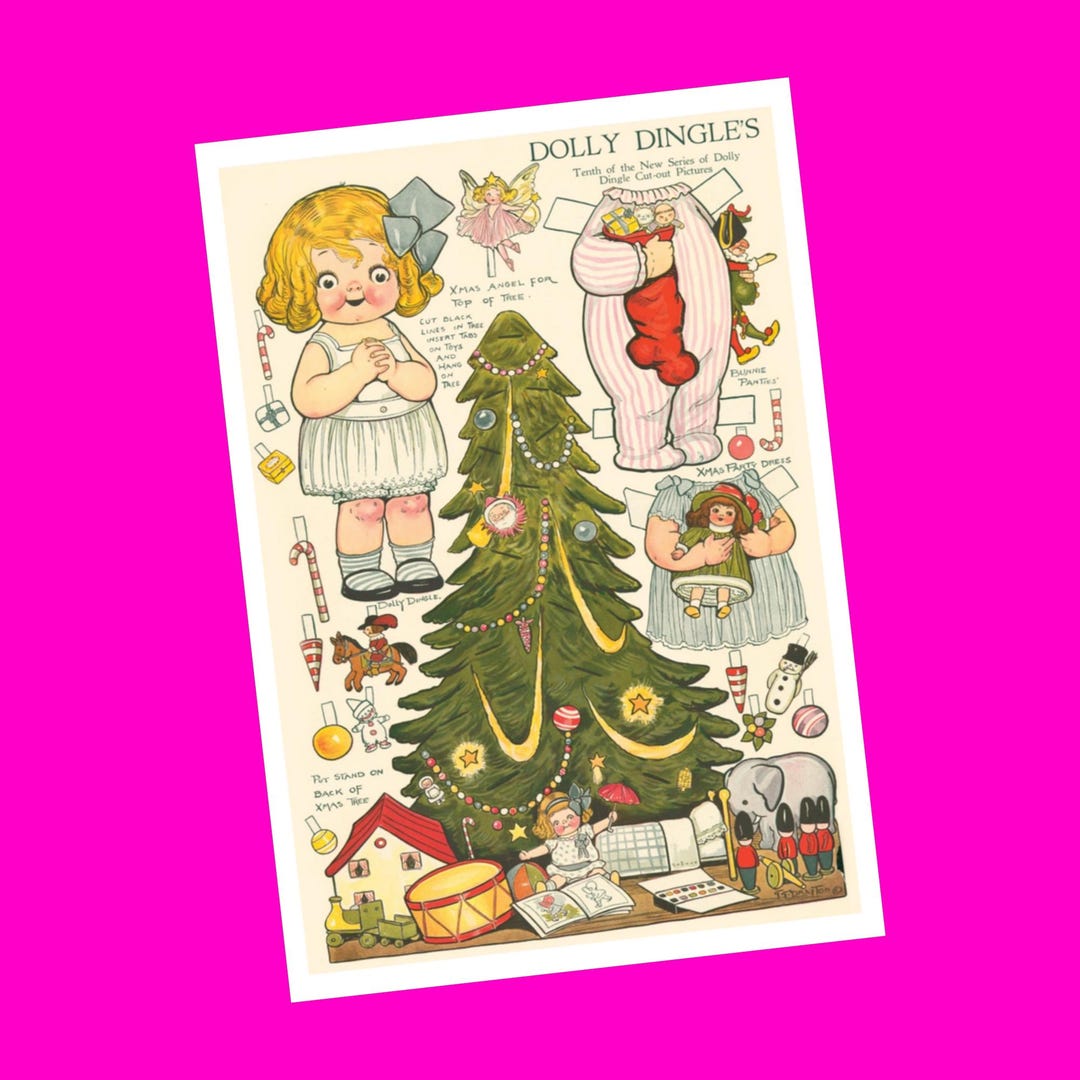 Dolly Dingle Retro Cute Paper Dolls Cutout Crafty Christmas Holiday ...