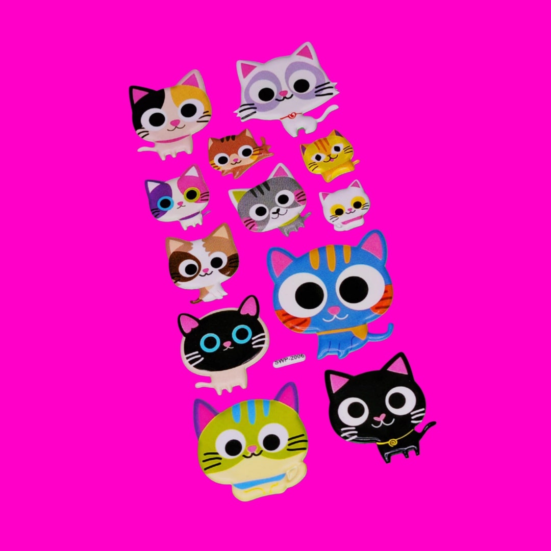 Premium Puffy Stickah Big Eyes Style Dogs Cats Cute Animals Fast Food ...