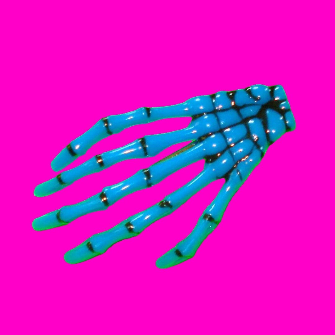 Old Bones Creepy Skeleton Hand Blue Pink White Large Alligator Hair ...