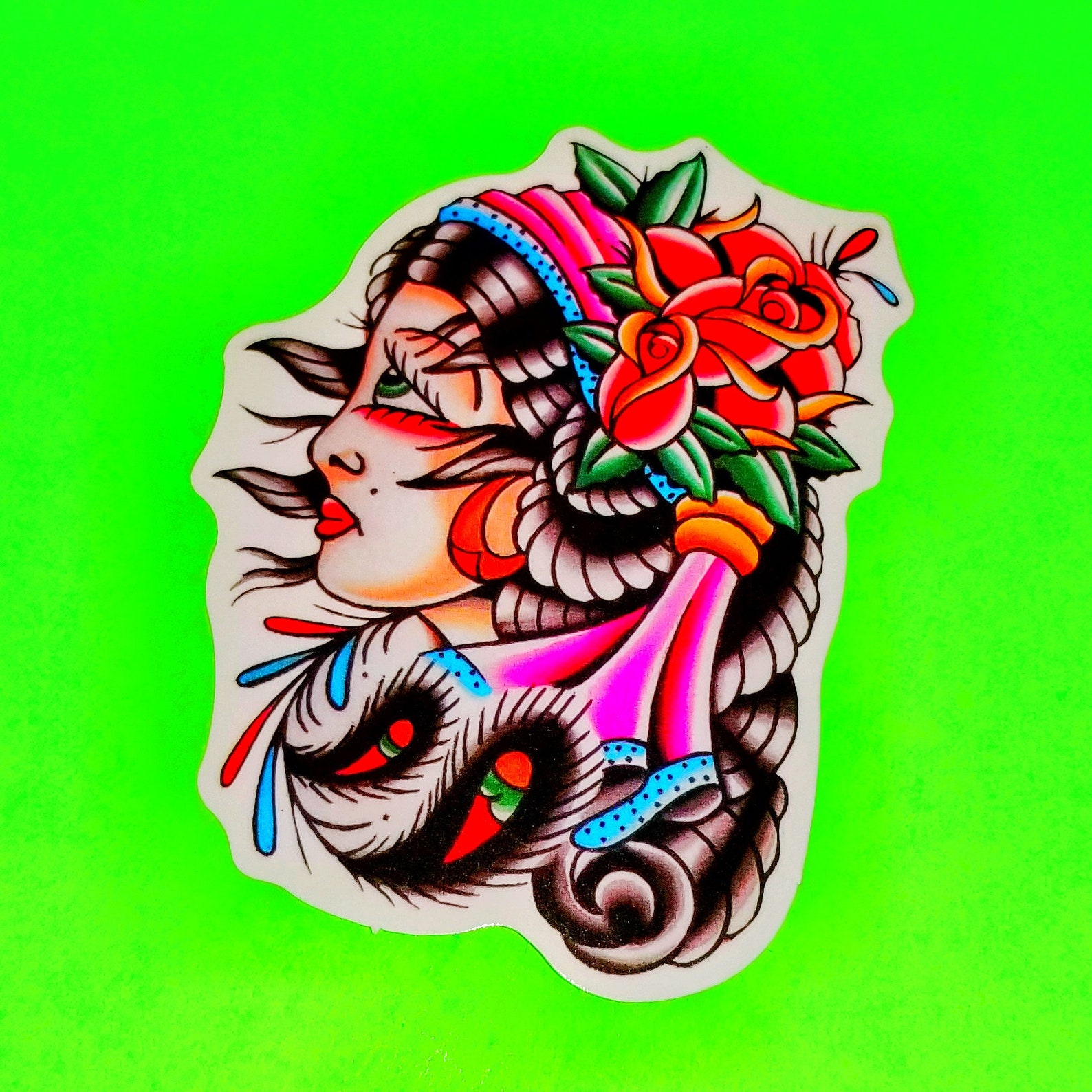 Pinup Girl Old School Traditional Tattoo Flash Sailor Style Etsy