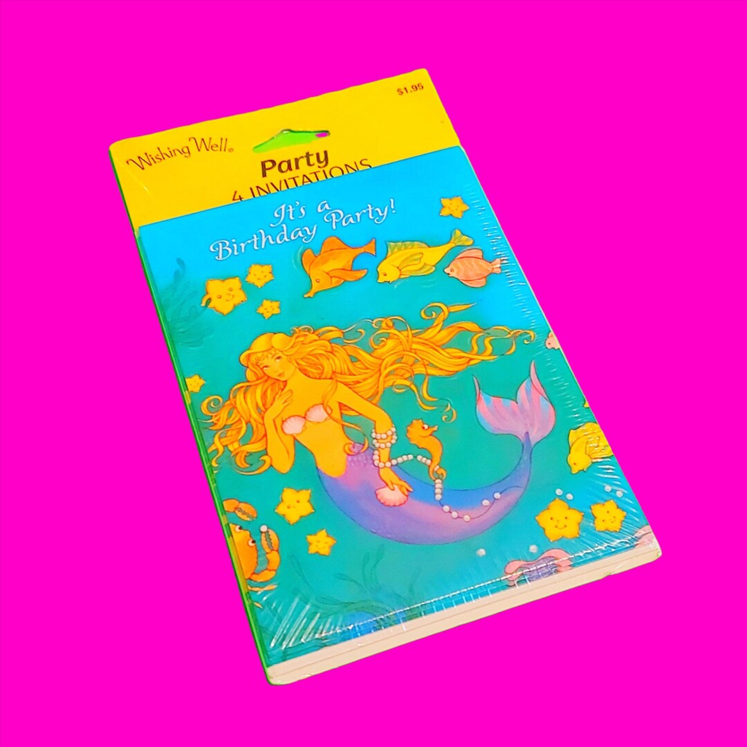 Birthday It's a Party Invitations Mermaid Under the Sea Vintage Kitsch ...