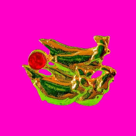 Three Hens Red Enamel Jewel Gold Vintage 1950s Sweate… - Gem