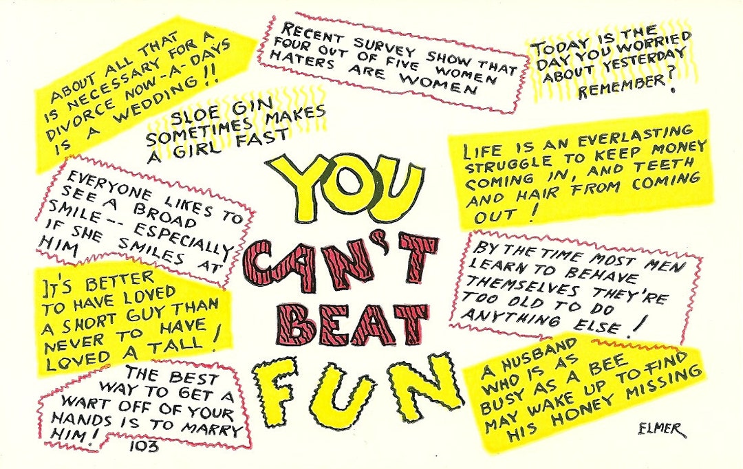Vintage 1960s Postcard You Can't Beat Fun Bad Puns Funny Joke Elmer ...