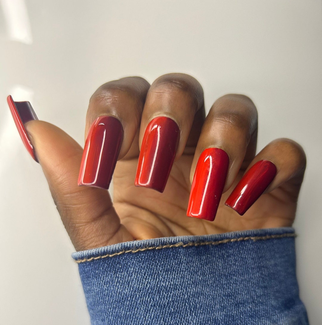 Red-wine Red Ombre Dark Classy Reusable Press on Nails - Etsy