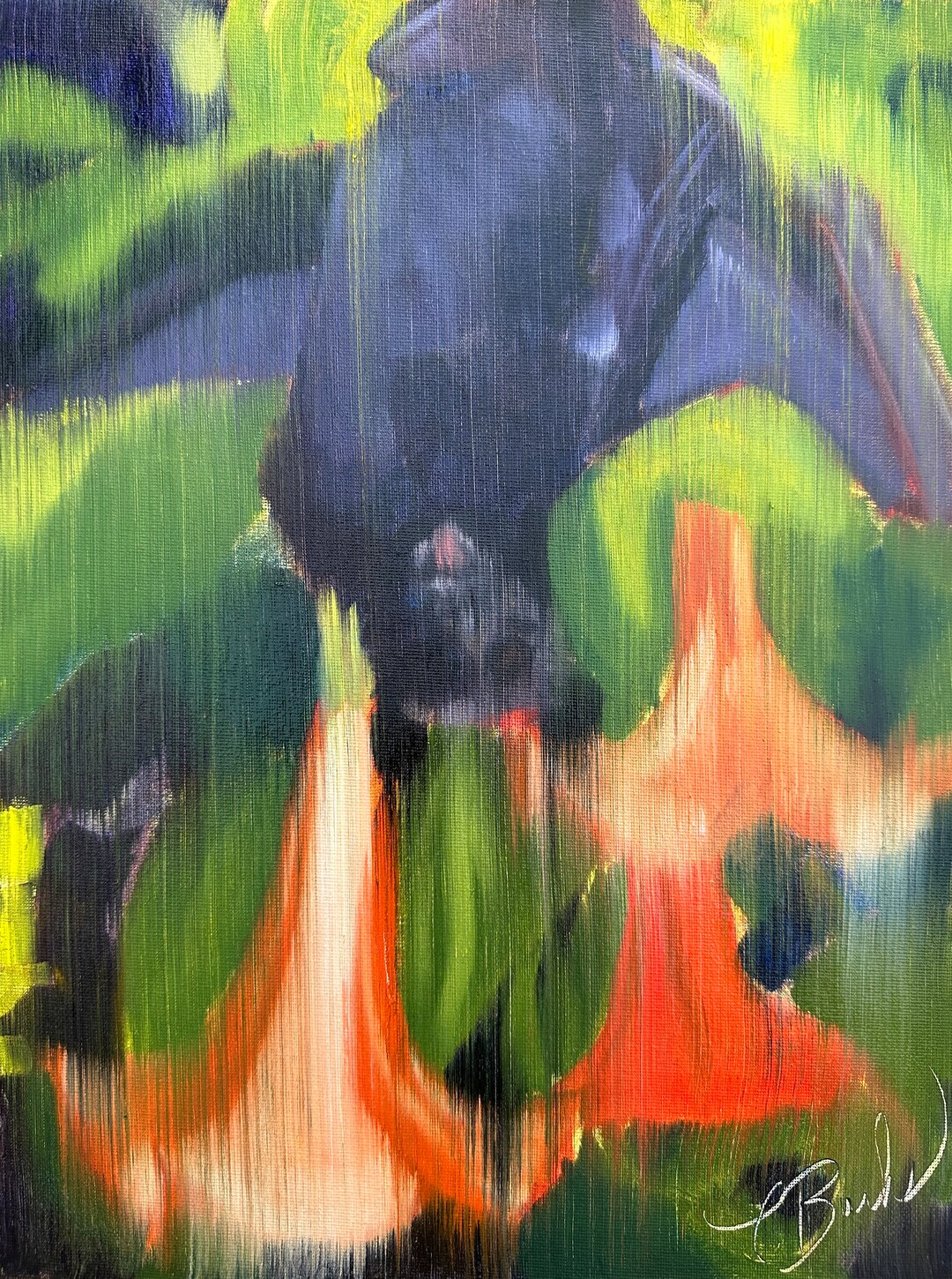 Ooak Oil Painting BAT IN BRUGMANSIA Angels Trumpet Flowers Gardening ...
