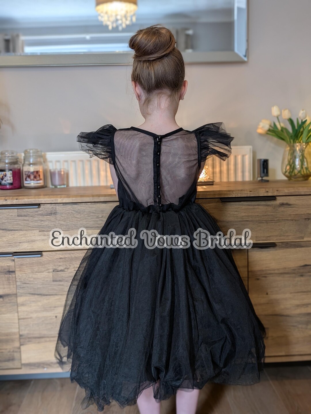 Black Tulle Flower Girl Dress, Girls Pearl Back Dress, Toddler Junior ...