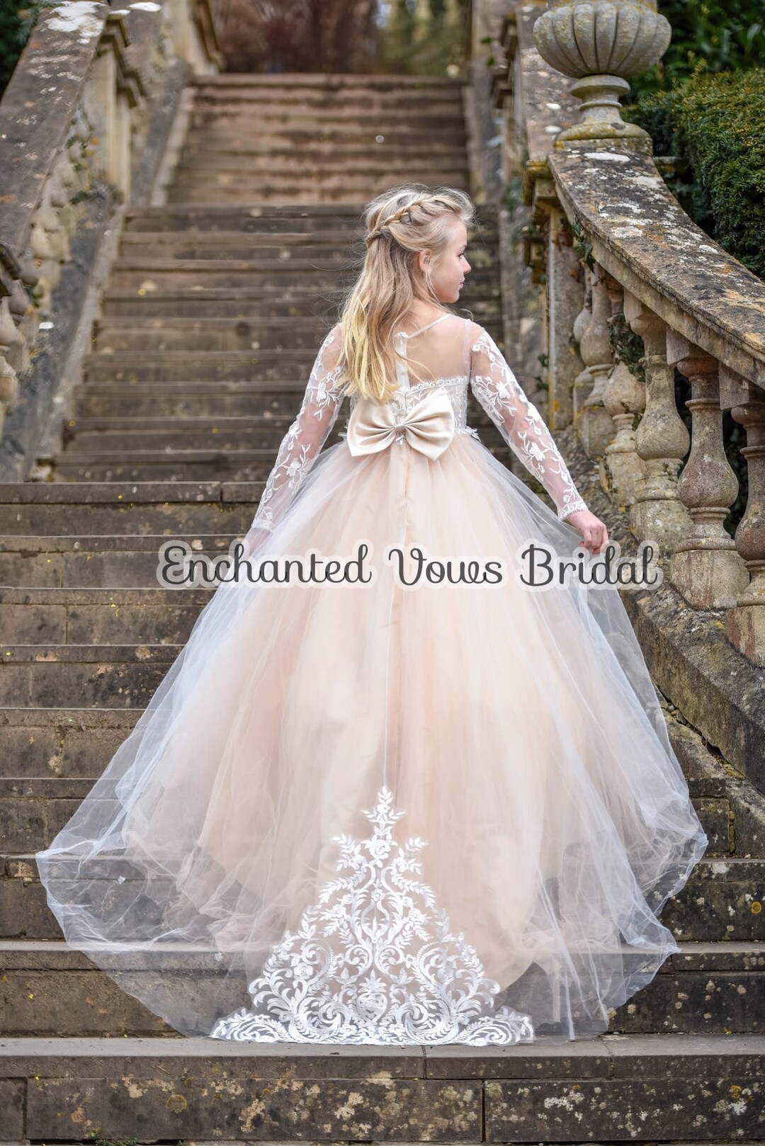 Champagne Princess Flower Girl Dress With Train various Colours ...