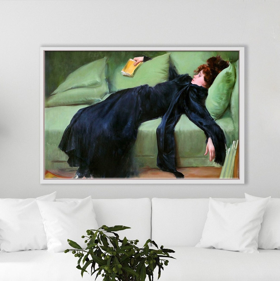 Emerald Green Wall Art, Collapsed Young Woman Canvas, Vintage Female ...