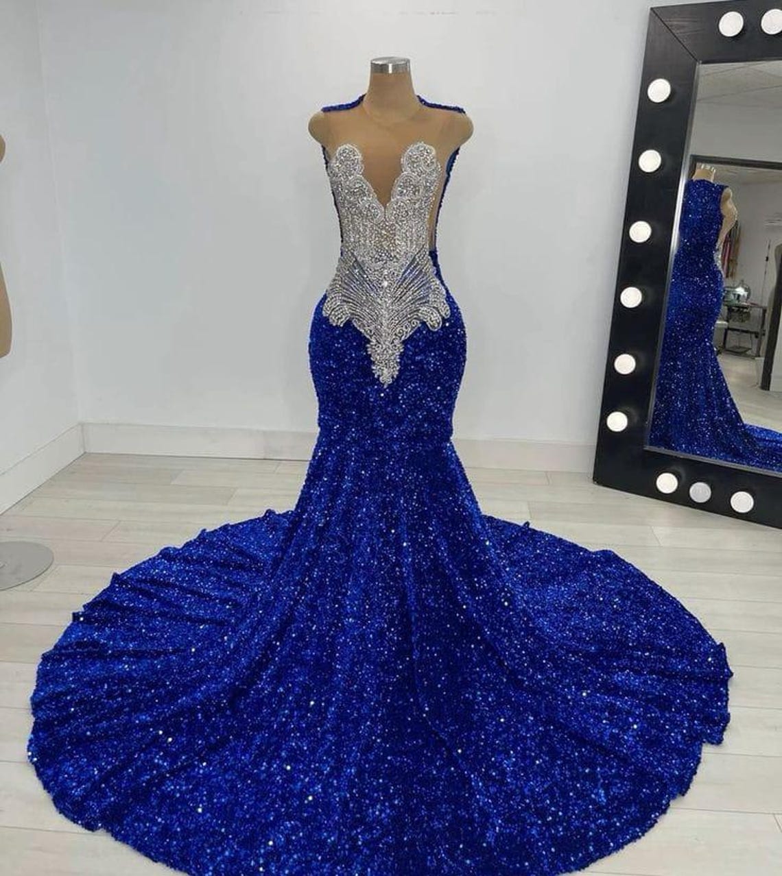 This is a Stunning Royal Blue Mermaid Style Gown Covered in Sparkling ...