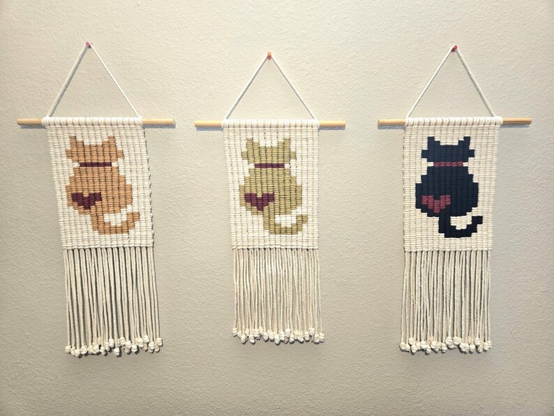Macrame Cat Wall Decor, Macrame Animals, Handmade Macrame, Cat Macrame ...
