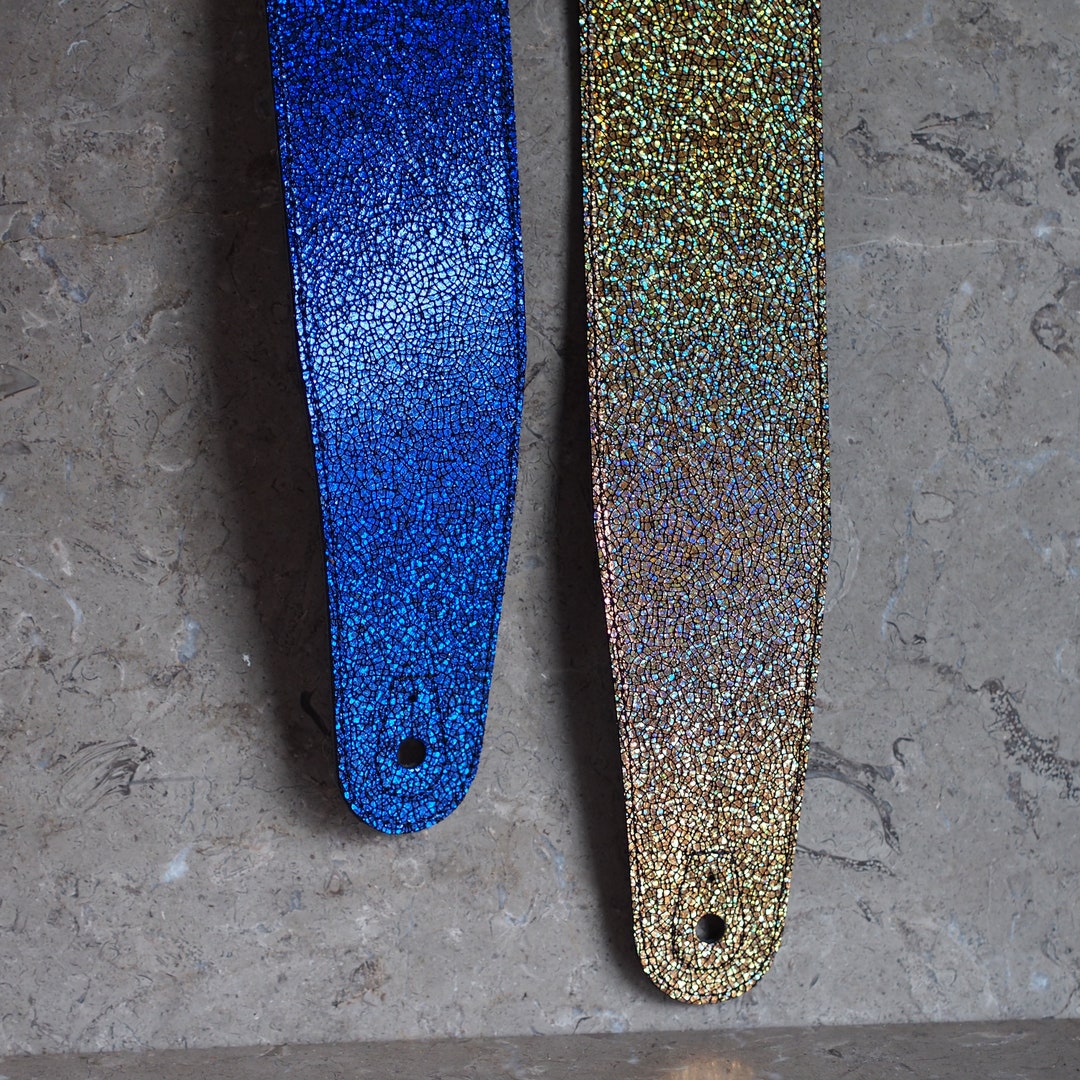 Smooth Glitter Leather Guitar Strap -- Choice of Blue or Gold - Etsy