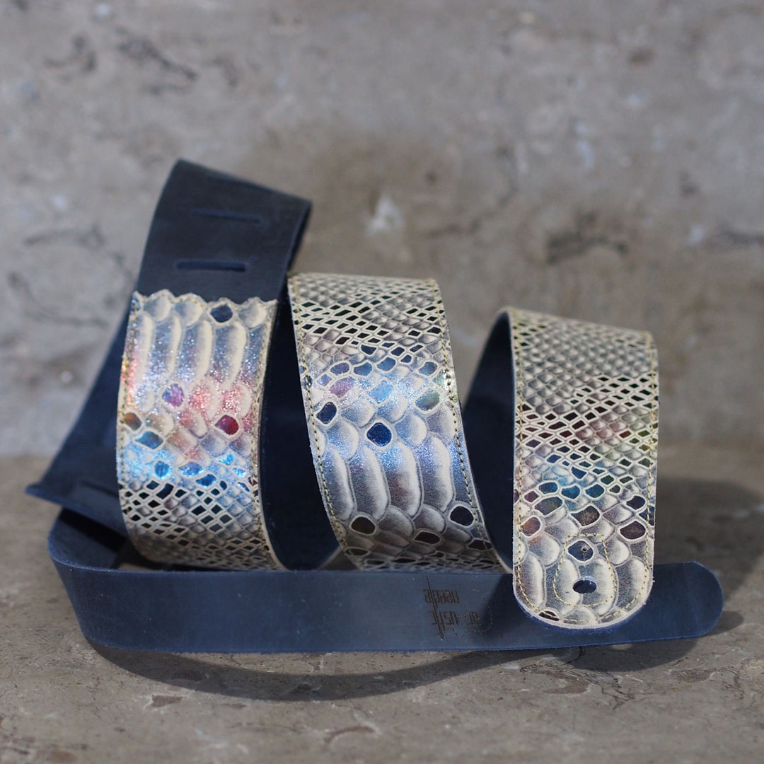 Rainbow Scales Over Stellar Blue Leather Guitar Strap - Etsy