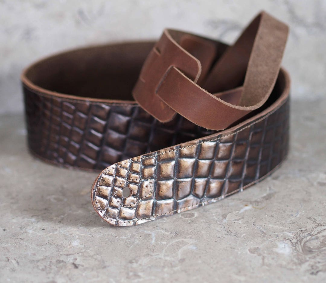 Bronze Scales on Brown Leather Guitar Strap - Etsy