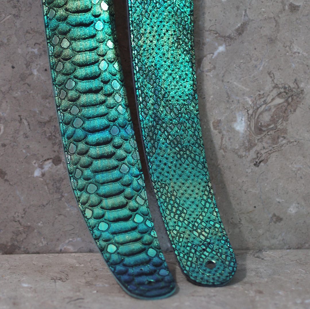 Green-gold Scales or Slither Leather Guitar Strap - Etsy