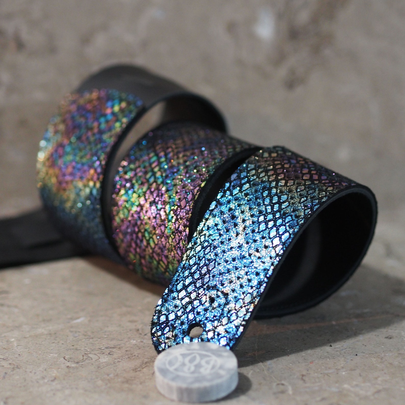 Oil Slick Slither Rainbow on Black Leather Guitar Strap - Etsy