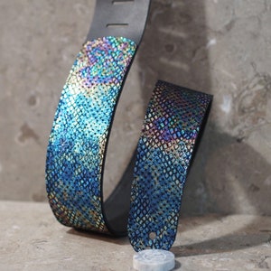 Oil Slick Slither Rainbow on Black Leather Guitar Strap - Etsy