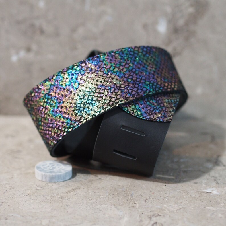 Oil Slick Slither Rainbow on Black Leather Guitar Strap - Etsy