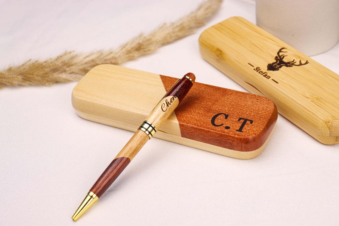 Custom Wood Pen Set Wood Engraved Pen Holder Personalized Business Pen ...
