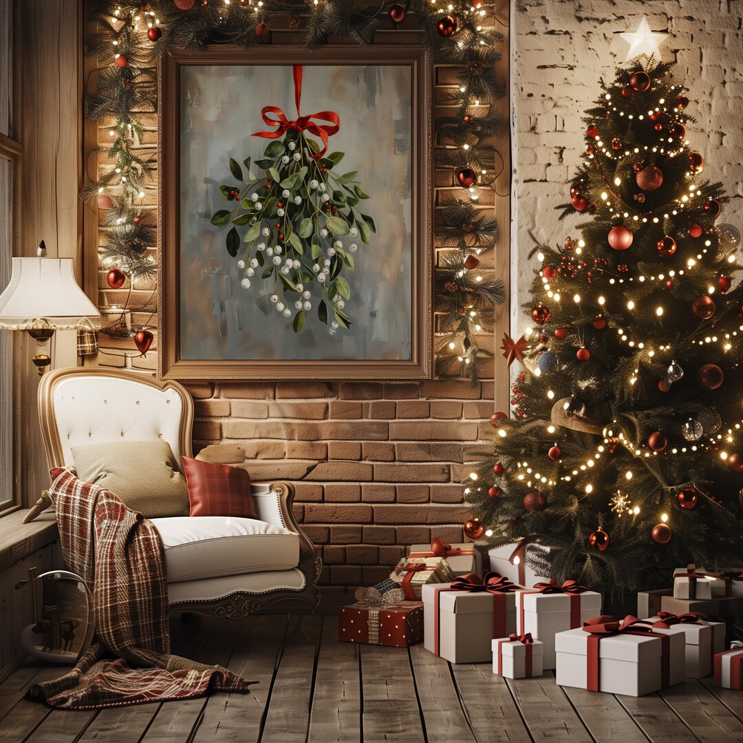 Timeless Oil Painting of Mistletoe | Christmas Wall Art | Neutral ...
