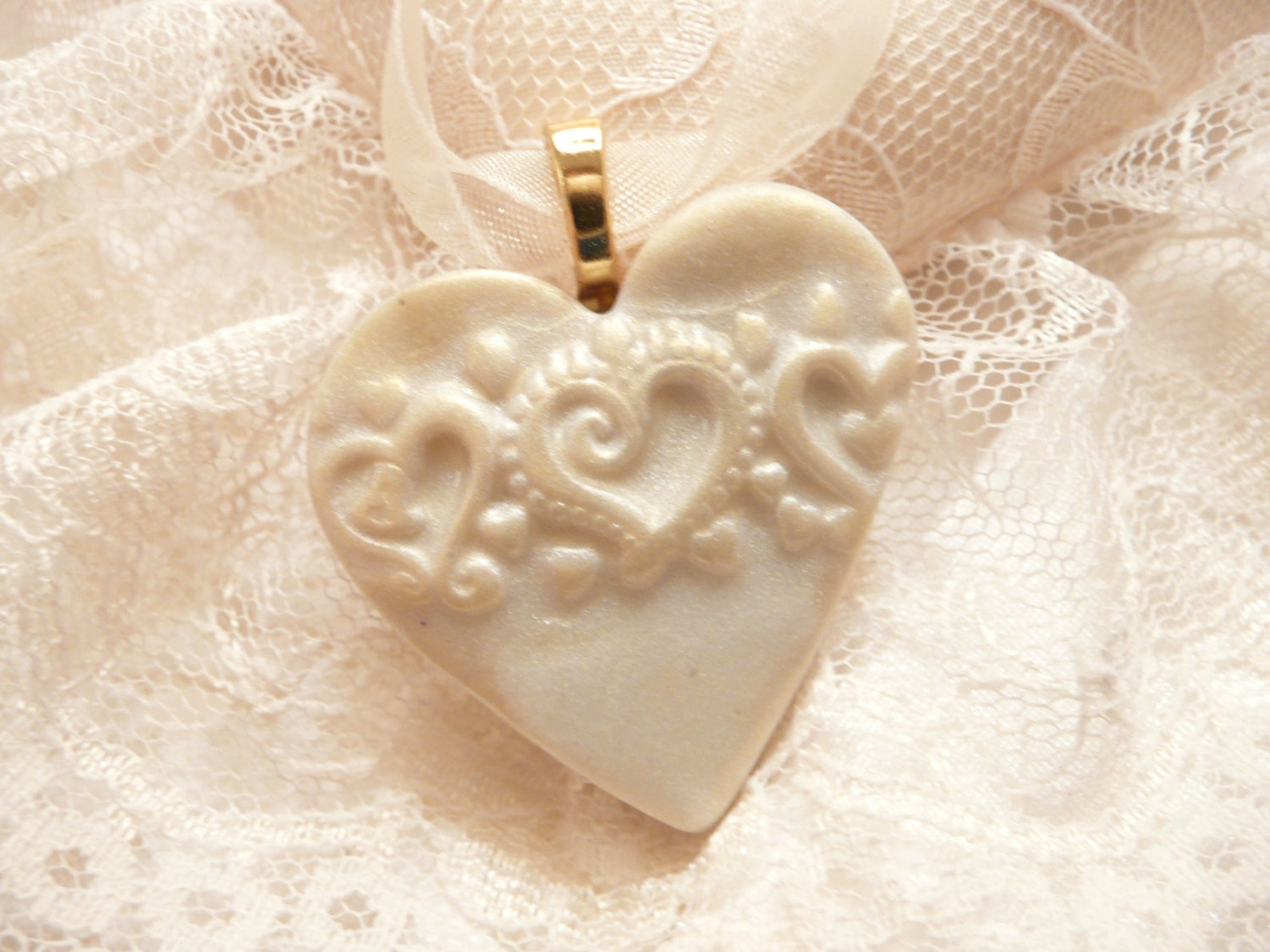 Wedding Bouquet Charm, Ivory Heart Pendant, Keepsake Ornament, Handmade ...