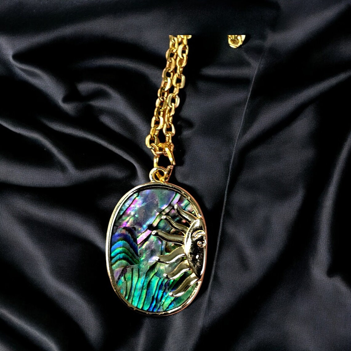 Abalone Shell Pendant Necklace With Celestial Sun Overlay - Etsy