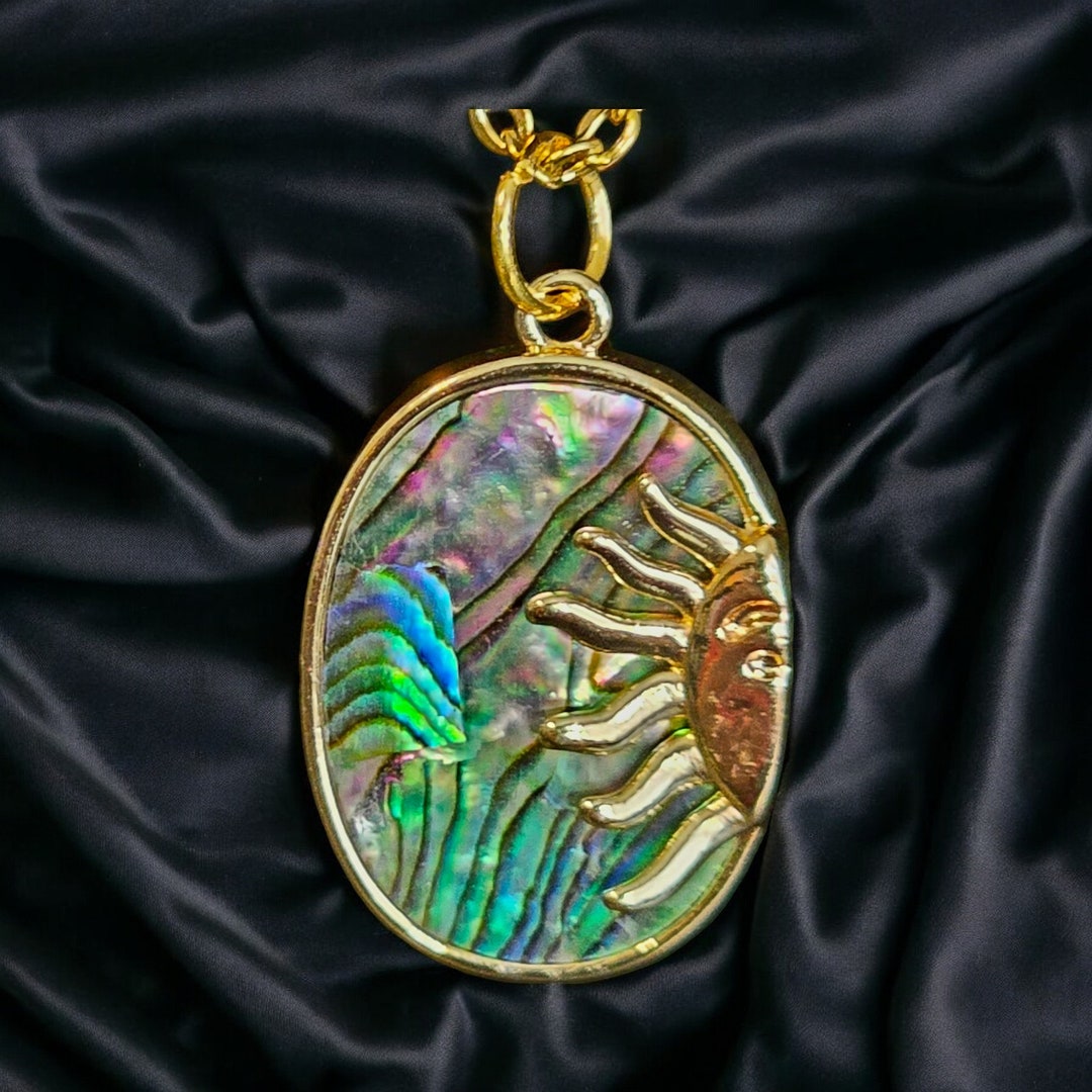 Abalone Shell Pendant Necklace With Celestial Sun Overlay - Etsy
