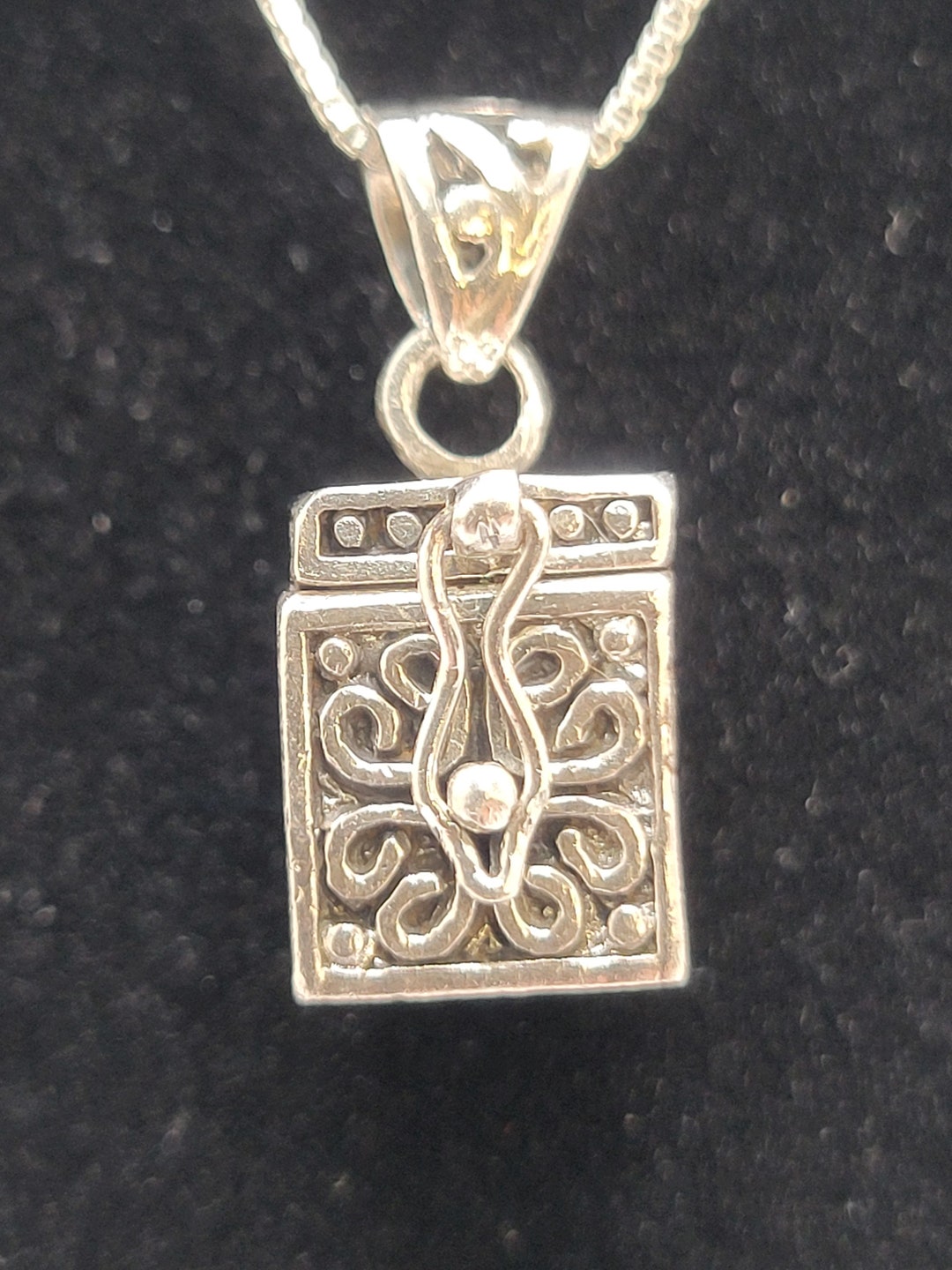Vintage Prayer Box Pendant Necklace 925 Sterling Silver Signed IBB 19 ...