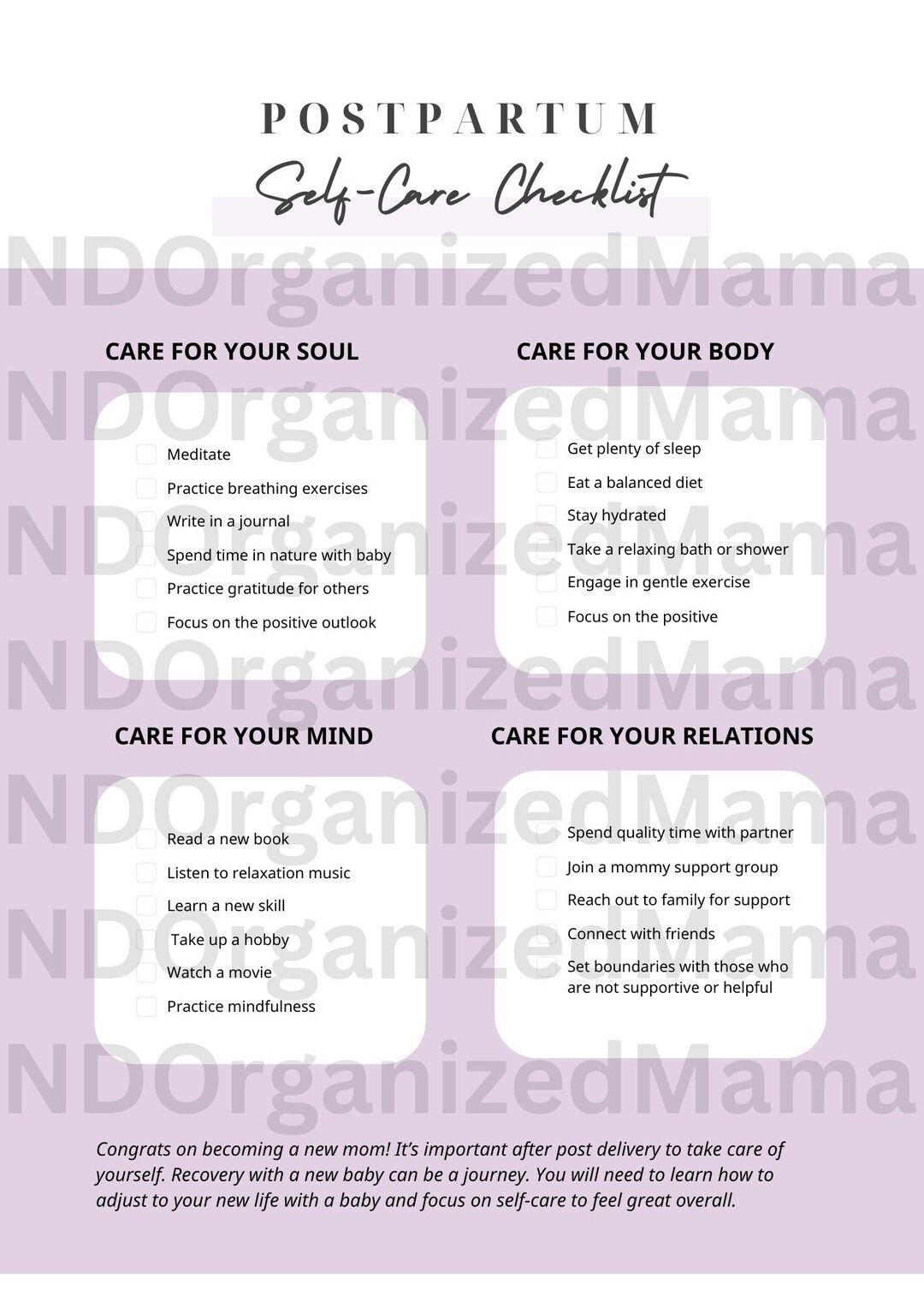 Printable Postpartum Self-care Checklist, Easy to Use, Ready to Download - Etsy