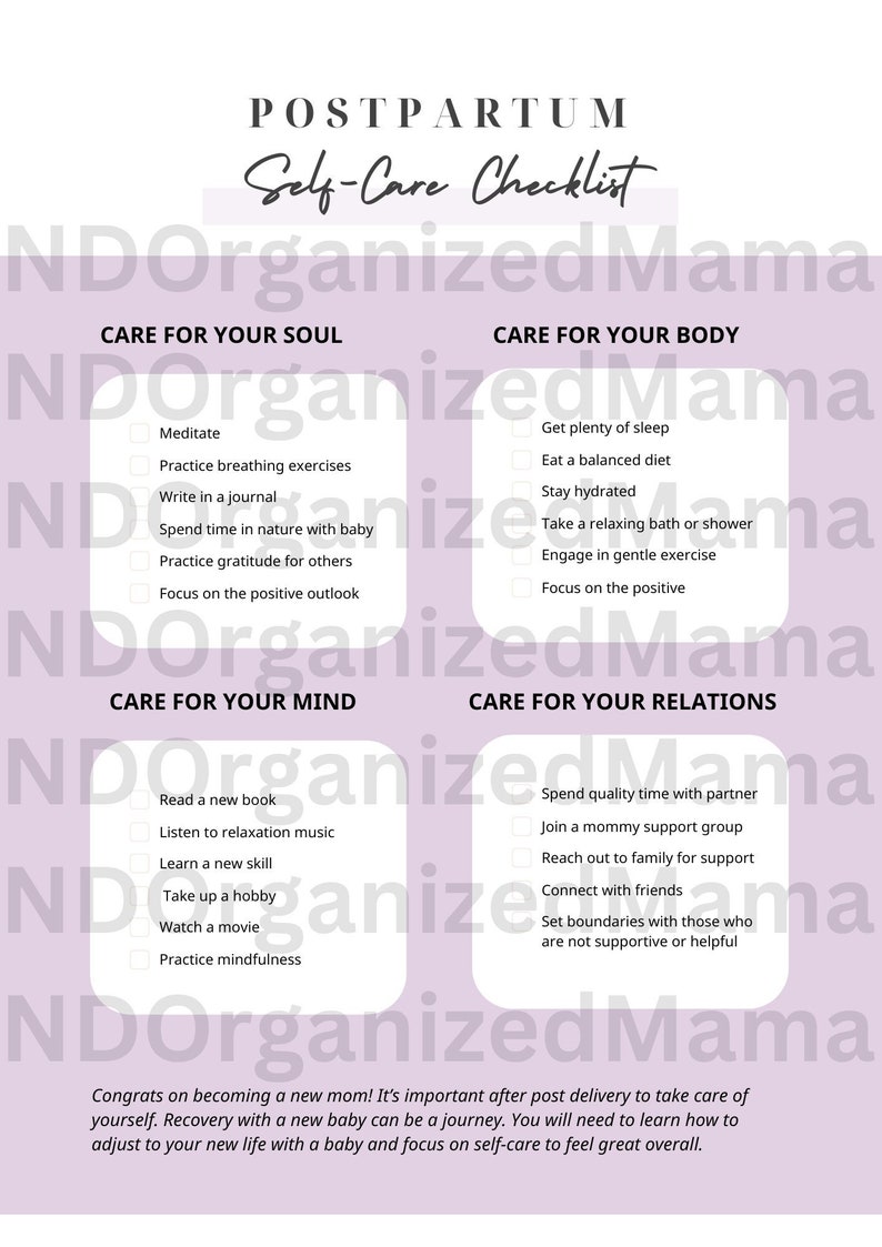 Digital Postpartum Self-care Checklist, Easy to Use, Ready to Download and Print - Etsy