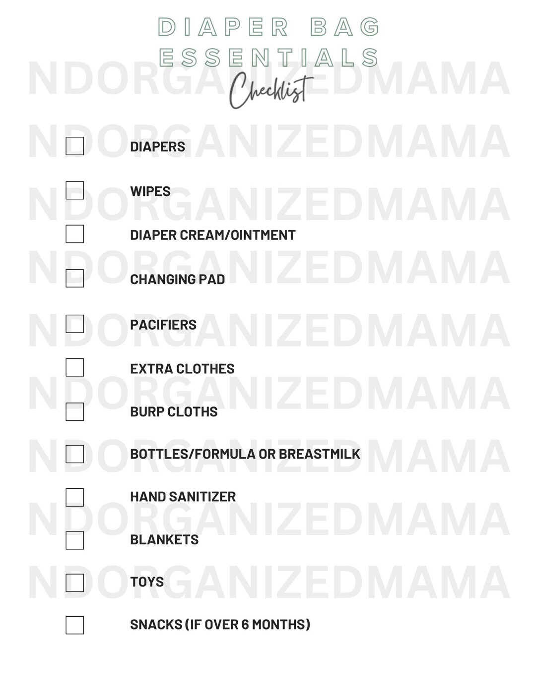 Printable Diaper Bag Checklist, Ready to Download. Simple and Neutral ...