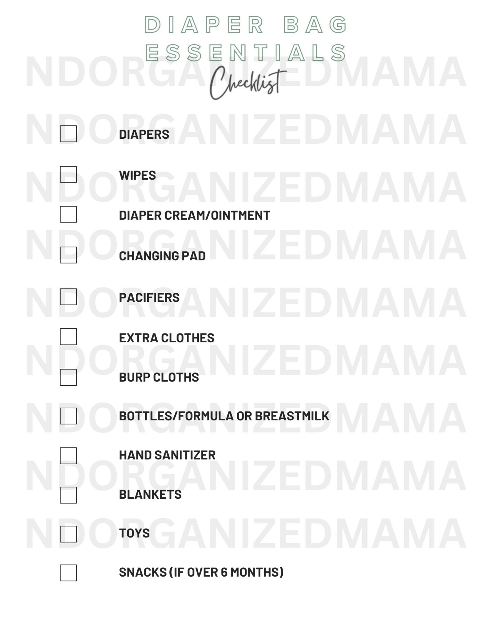 Printable Diaper Bag Checklist, Ready to Download. Simple and Neutral ...