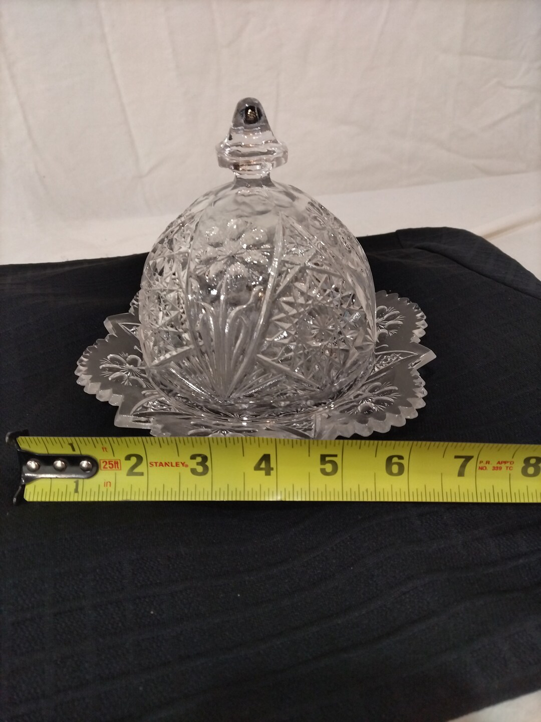 Vintage Glass Round Butter Dish With Dome Lid Diamond Pattern Cut - Etsy
