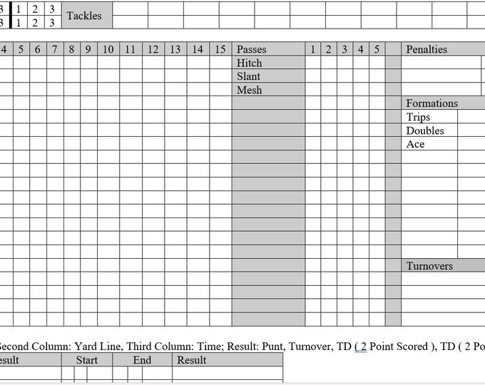 Football Hit Chart - Etsy