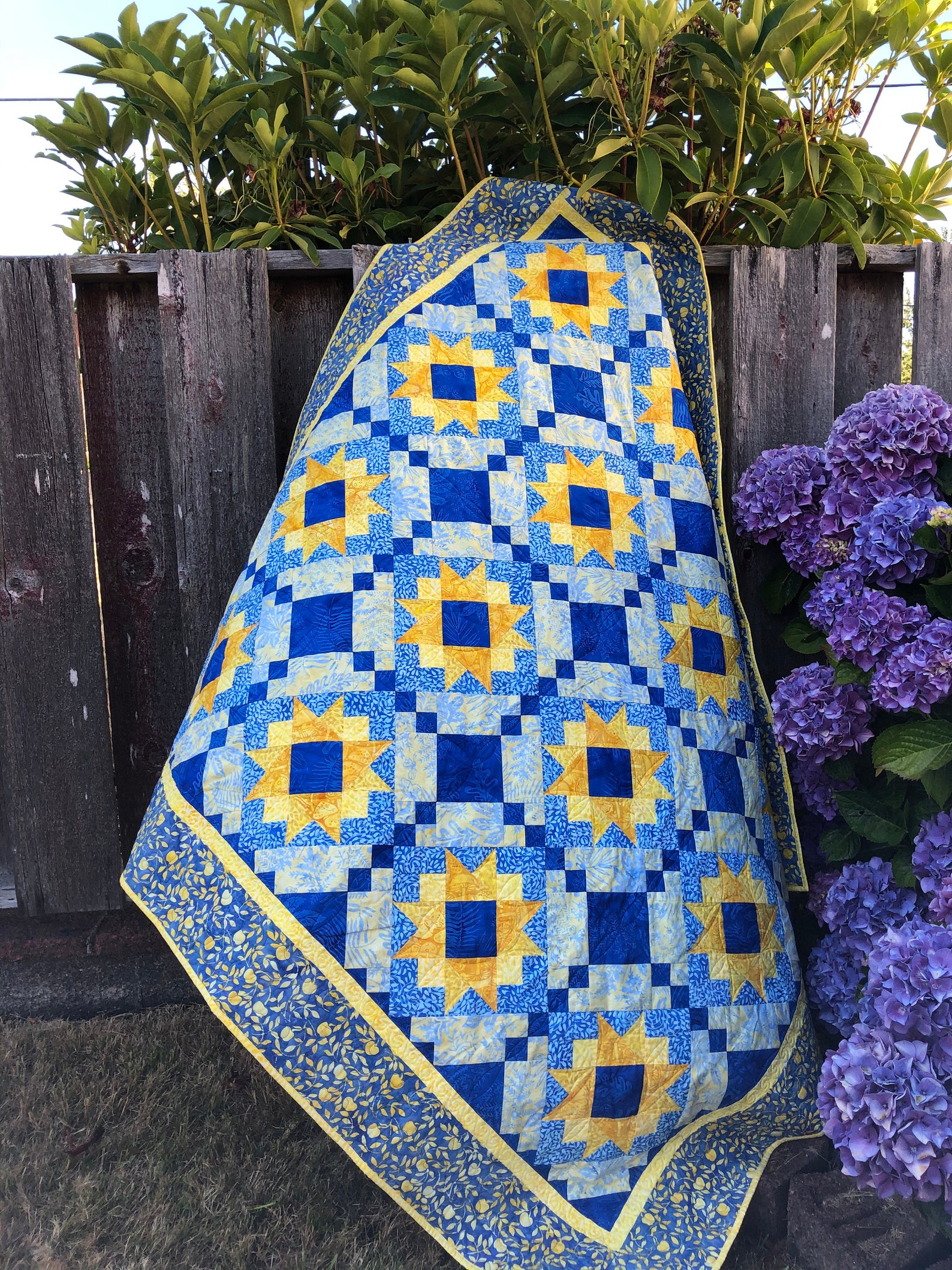 May Roses PDF Quilt Pattern Yellow and Blue, Large or Small Patchwork ...