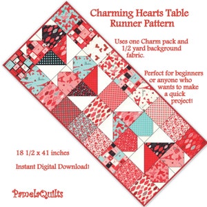 Charming Heart Table Runner PDF Quilt Pattern, 18 1/2 X 41 Inches, or ...