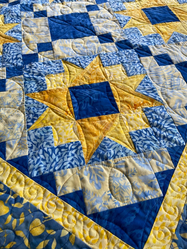 May Roses PDF Quilt Pattern Yellow and Blue, Large or Small Patchwork ...