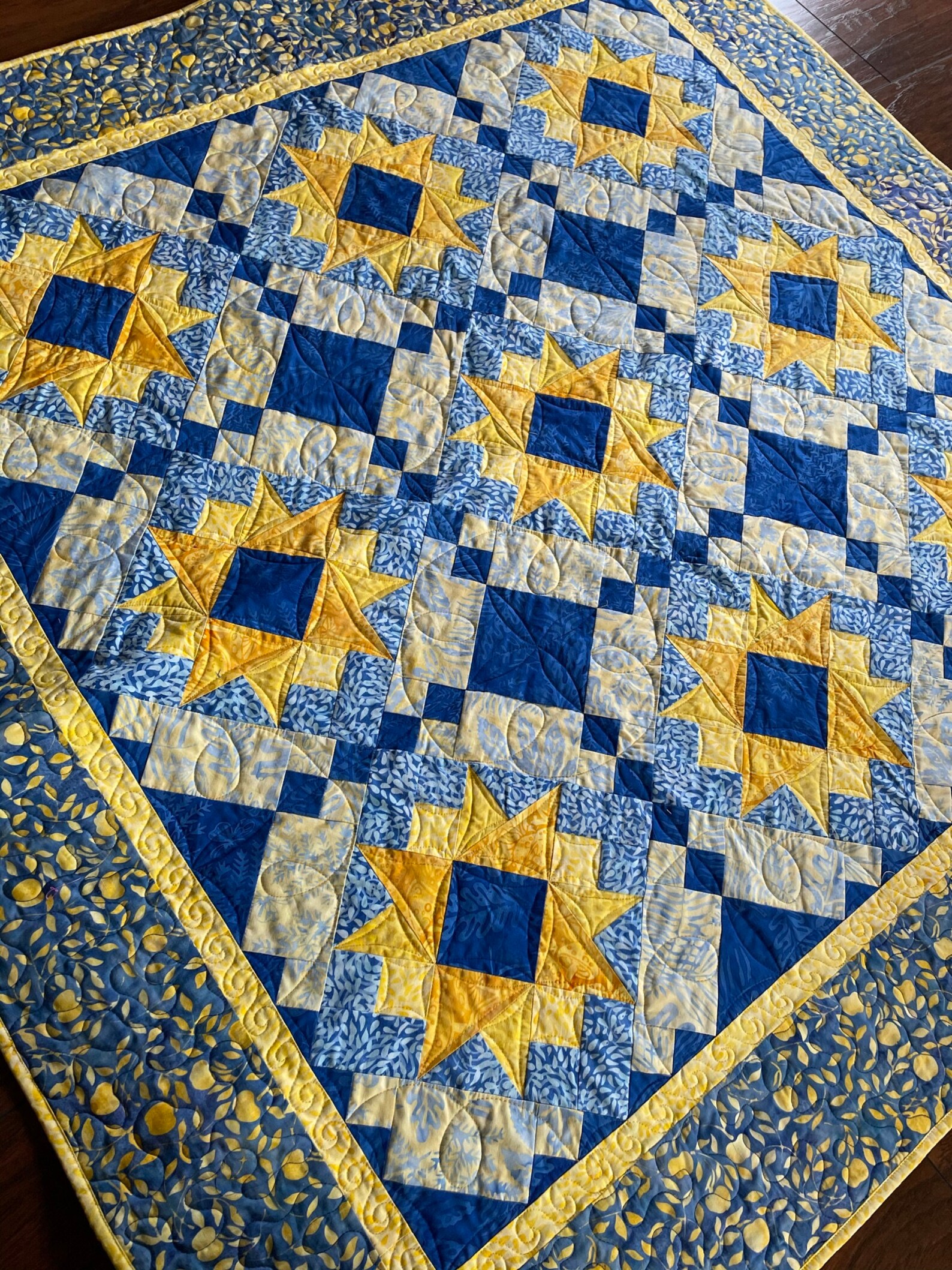 May Roses PDF Quilt Pattern Yellow and Blue, Large or Small Patchwork ...