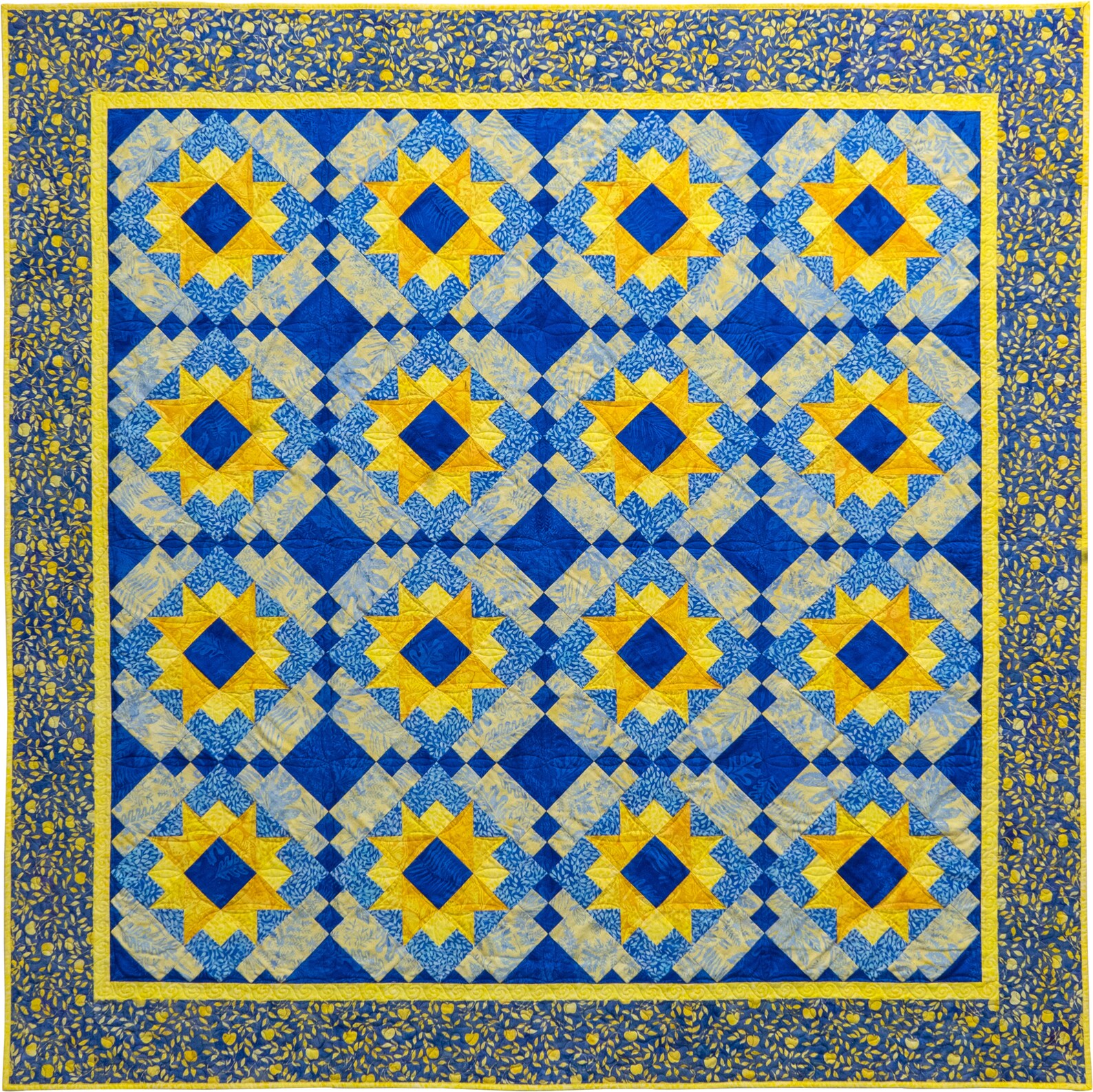 May Roses PDF Quilt Pattern Yellow and Blue, Large or Small Patchwork ...