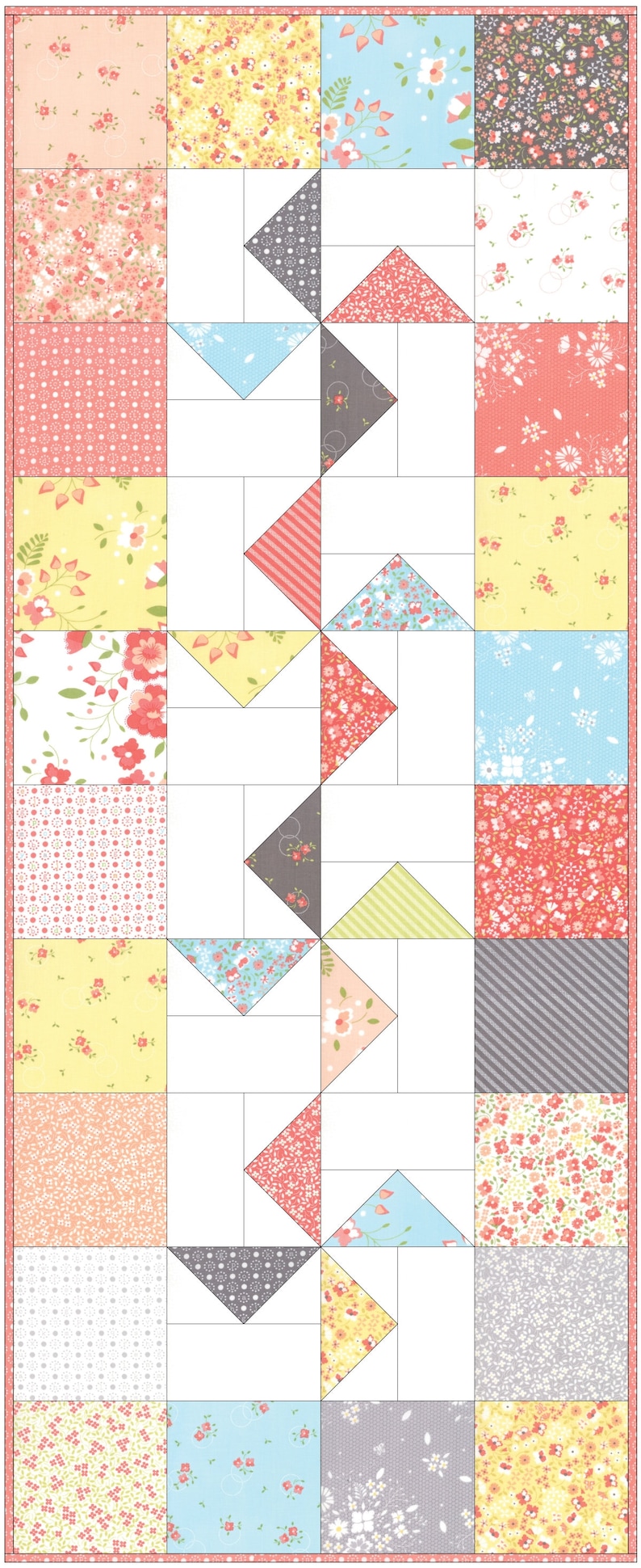 Printed Windmills Charm Square Table Runner Quilt Pattern - Etsy